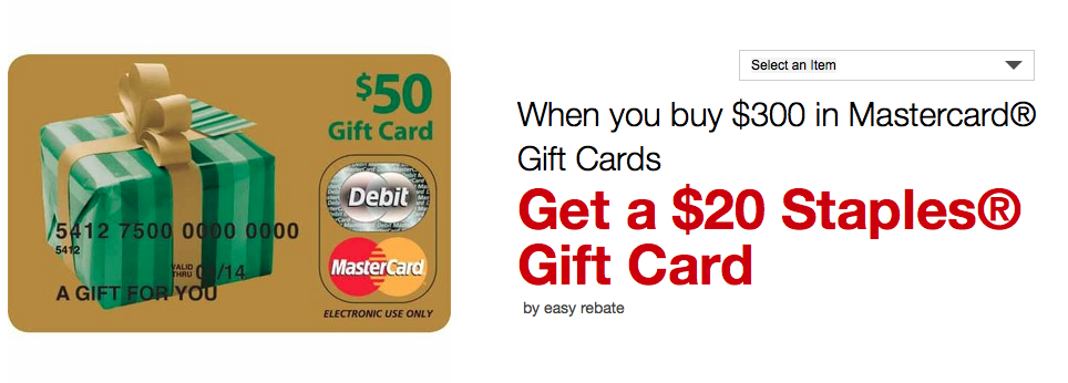 $20 Staples Gift Card With $300 MasterCard Purchase