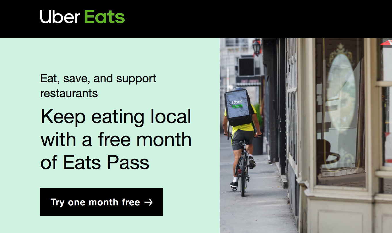 Deal: Uber Eats One Month Free Eats Pass - Points Miles & Martinis